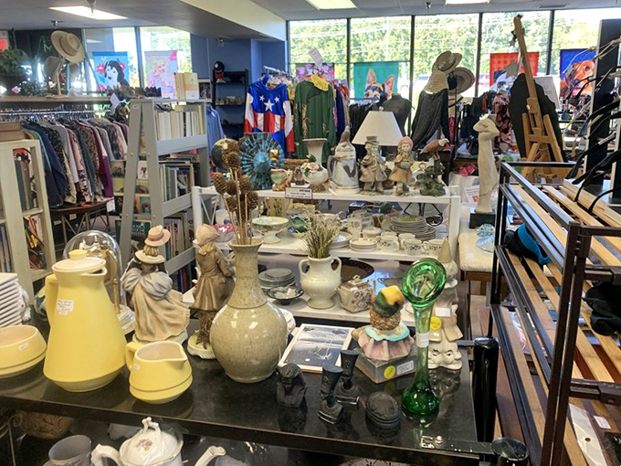 Captain America meets ceramic figurines in this delightful jumble of home d&eacute;cor possibilities. The thrill of the hunt is half the fun!