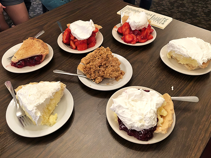 Pie paradise found! When faced with this many homemade pies, the only reasonable response is to order one of each and blame it on research.