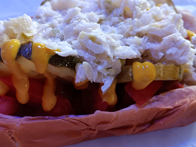 This isn't just a hot dog&mdash;it's a canvas of comfort topped with a symphony of toppings and a drizzle of mustard magic.