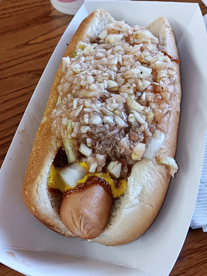 When barbecue meets hot dog, magic happens. That chopped pork and slaw combo transforms an ordinary dog into something worth writing home about.