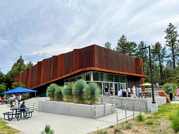 The striking modern architecture of Idyllwild Arts Academy stands in artistic contrast to its forest surroundings, like a contemporary sculpture that grew organically from the mountain soil.