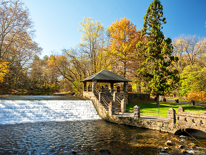Illick's Mill Park offers that perfect combination of natural beauty and human craftsmanship, where water cascades over the dam with hypnotic consistency.