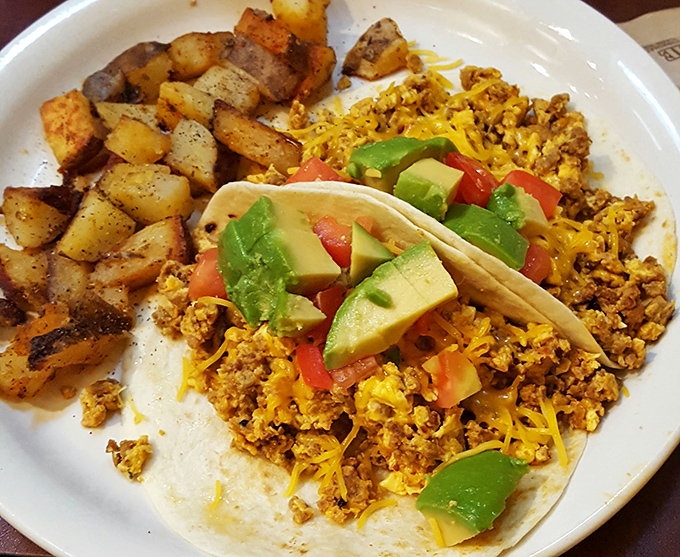 Breakfast tacos that put ordinary morning meals to shame. Those cajun home fries on the side aren't just potatoes&mdash;they're little cubes of perfectly seasoned happiness.