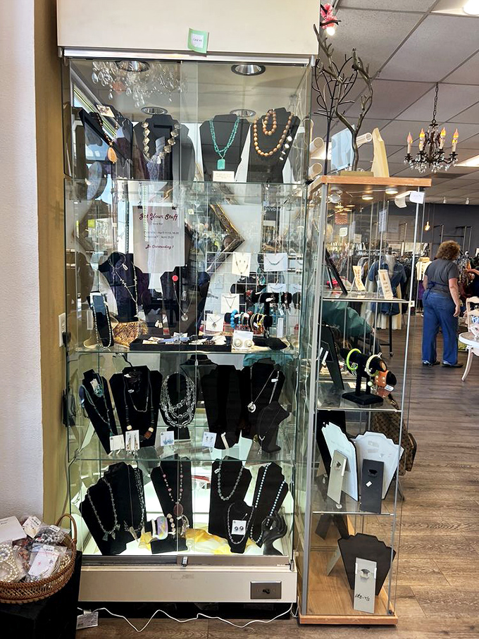 The jewelry case: where statement pieces wait for their second act. Like a casting call for accessories, each necklace has a story and is ready for its close-up.