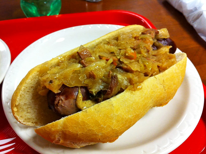 This kielbasa sandwich isn't messing around&mdash;hearty sausage nestled in crusty bread with a tangle of sauerkraut that cuts through the richness perfectly.