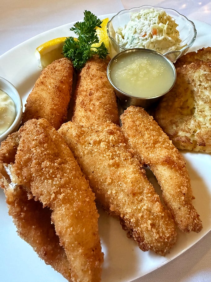 Wisconsin's Friday fish fry perfection: golden perch fillets with that addictive crunch that makes the drive worthwhile.