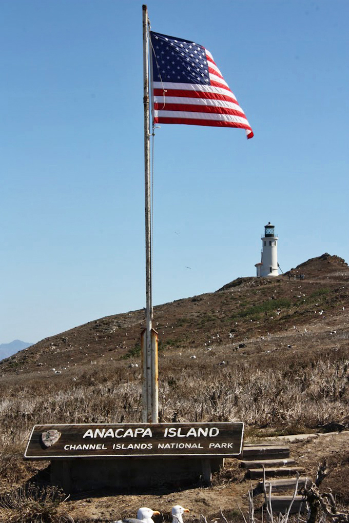 Old Glory waves hello while the lighthouse stands at attention, a patriotic pair watching over this remote corner of America's maritime frontier.