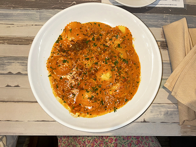 Not all sunsets are created equal, and neither are all lobster raviolis. This saucy number demands your undivided attention.