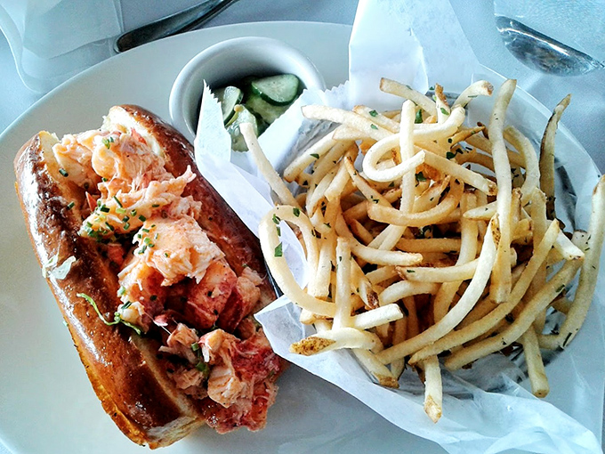 The lobster roll that launched a thousand road trips. Sweet Maine lobster meat nestled in a buttery roll with perfectly crisp fries&mdash;simplicity that speaks volumes. 