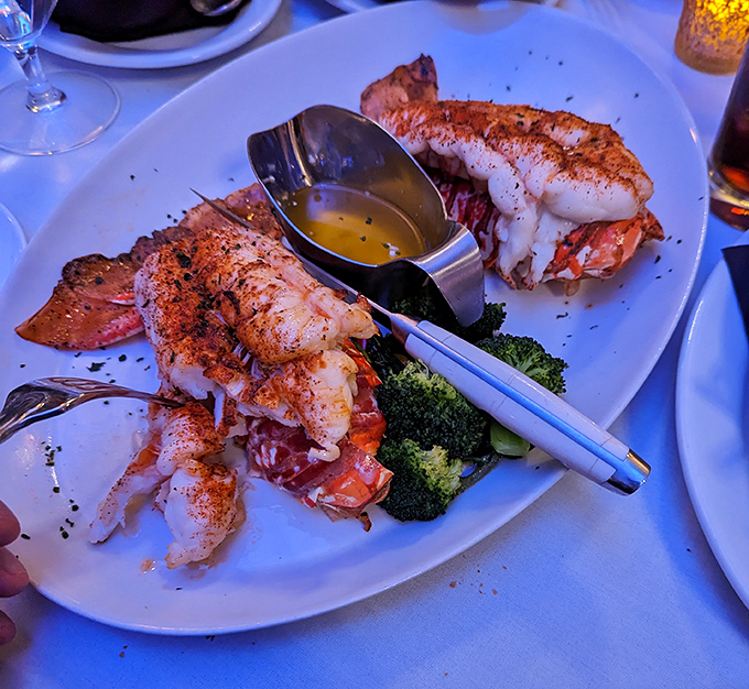 These lobster tails aren't just seafood; they're an argument for why butter should be considered a beverage. Broccoli provides moral support.