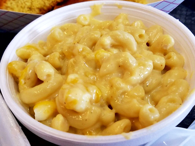 Mac and cheese that doesn't just accompany the meat but demands equal billing&mdash;creamy, golden, and unapologetically comforting.