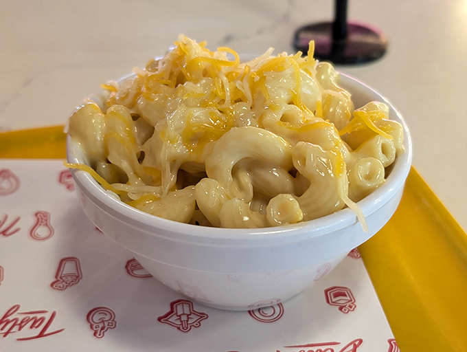 Mac and cheese so gloriously gooey it should come with a warning label: "May cause involuntary food moans in public places."