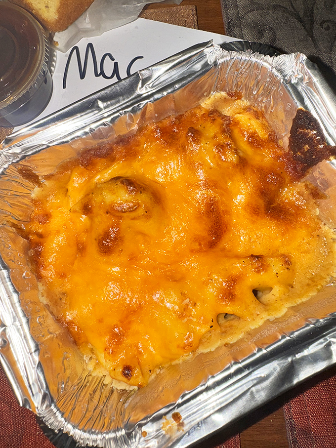 Not your cafeteria lady's mac and cheese. This molten masterpiece of Hoffman's cheddar goodness would make Elvis weep with joy.