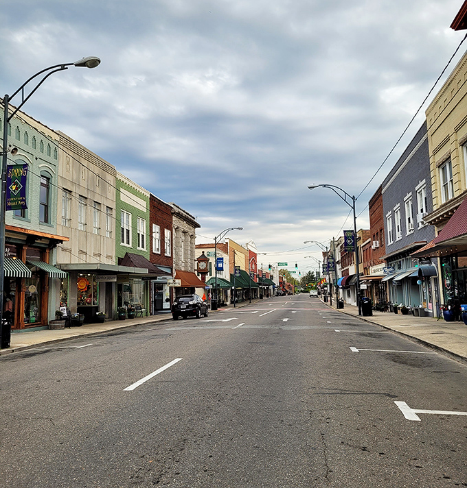 Historic storefronts line up like old friends, each with their own personality and purpose.