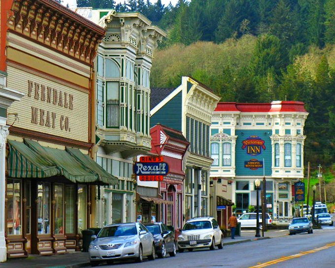The Victorian Inn stands proudly on Main Street, its turret and bay windows a testament to the dairy wealth that built this architectural wonderland.