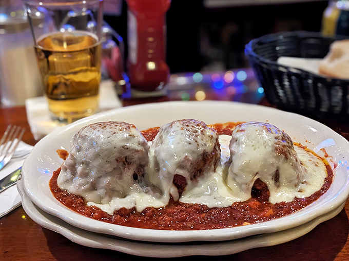 The meatball sub arrives looking like it means business – this is serious sandwich architecture at work.
