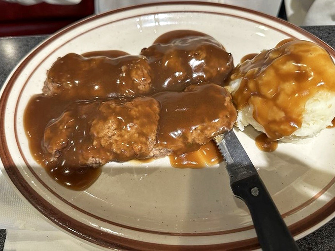This meatloaf with gravy looks like comfort food that could solve most of life's problems.