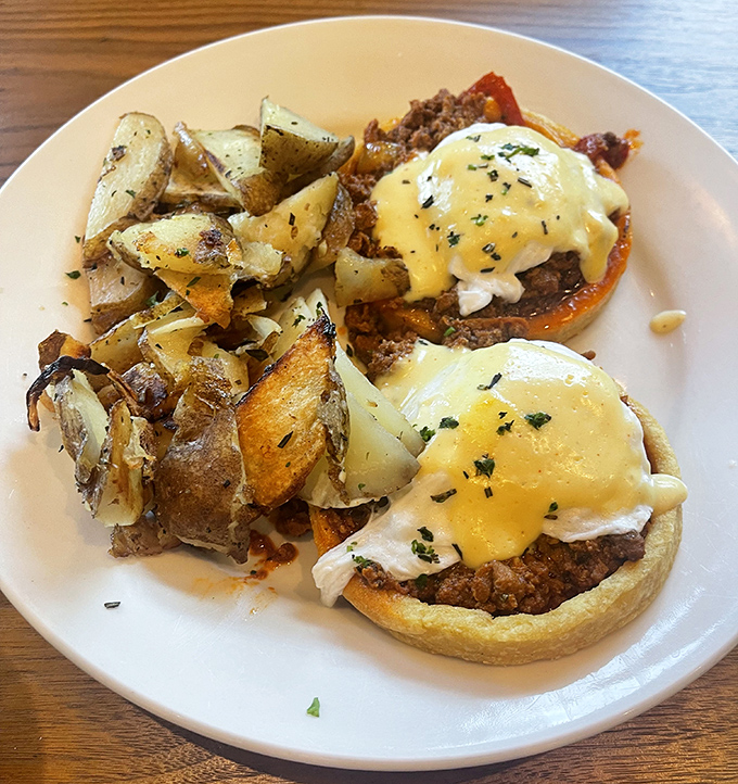 The Mexican Benedict brings together chorizo, poached eggs, and hollandaise in a cross-cultural breakfast summit that deserves a Nobel Peace Prize.