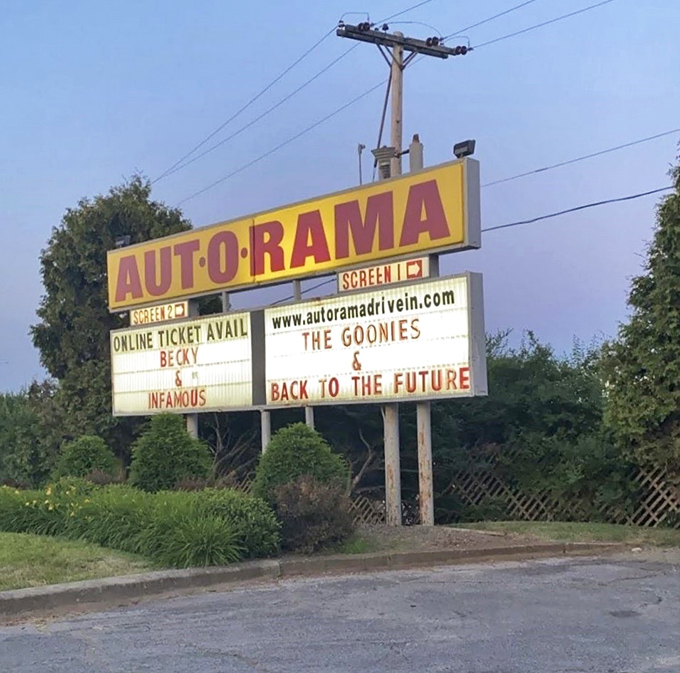 That iconic yellow marquee announces tonight's double feature&mdash;"The Goonies" and "Back to the Future"&mdash;a time-traveling experience in more ways than one.