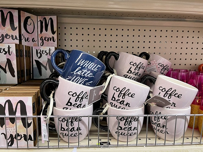 Coffee mugs declaring life truths like "coffee bean queen" &ndash; because everyone needs their morning affirmation with caffeine.