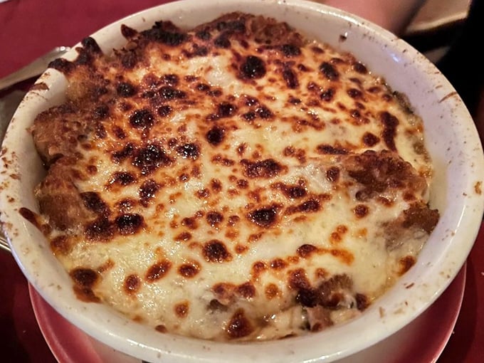 This bubbling masterpiece isn't just any French onion soup&mdash;it's a cheese-crowned comfort that would make Julia Child weep with joy.