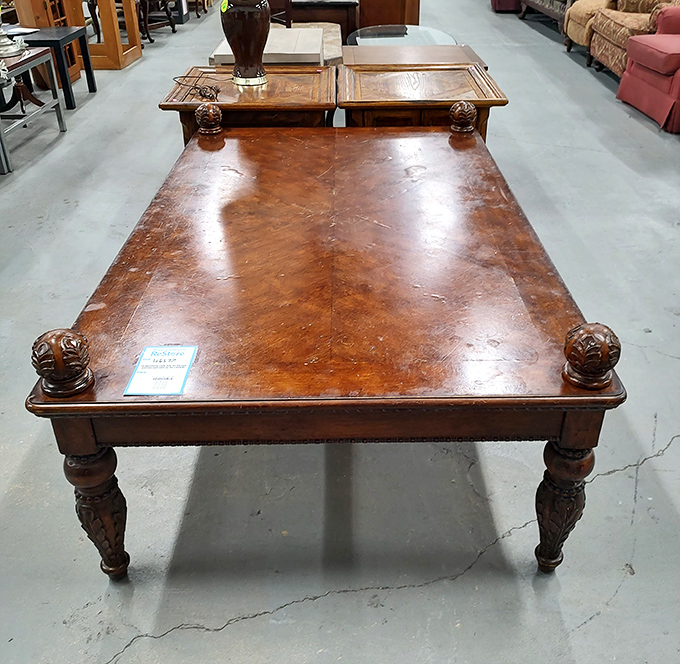 This isn't just a table&mdash;it's a conversation piece with carved legs that have probably witnessed more family arguments and holiday feasts than a therapist's notebook.