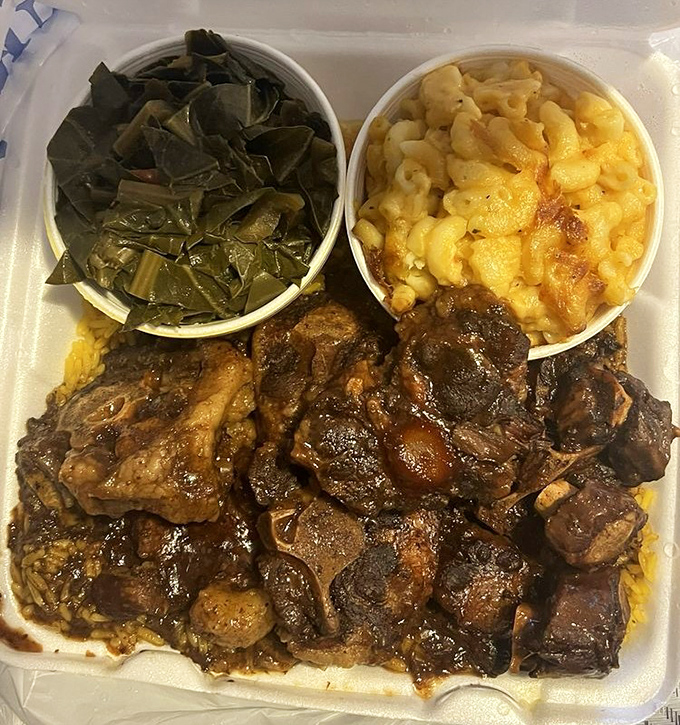 Oxtails so tender they've surrendered to gravity, paired with mac and cheese that's achieved that perfect golden-to-gooey ratio. Checkmate, hunger.