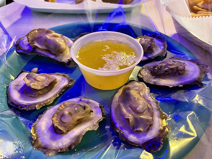 Fresh oysters on the half shell gleaming like ocean jewels, ready for their starring moment.