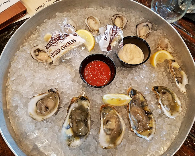 Fresh oysters on ice—nature's perfect appetizer. Like kissing the ocean, but with cocktail sauce and better table manners.