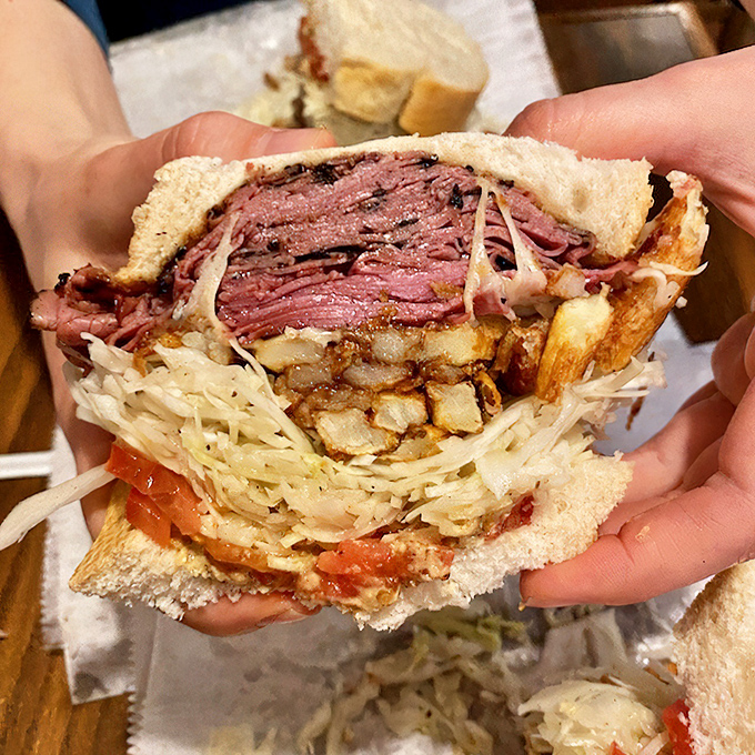 Pastrami piled higher than Pennsylvania's Allegheny Mountains. This isn't just a sandwich&mdash;it's a meaty masterpiece demanding respect and napkins.