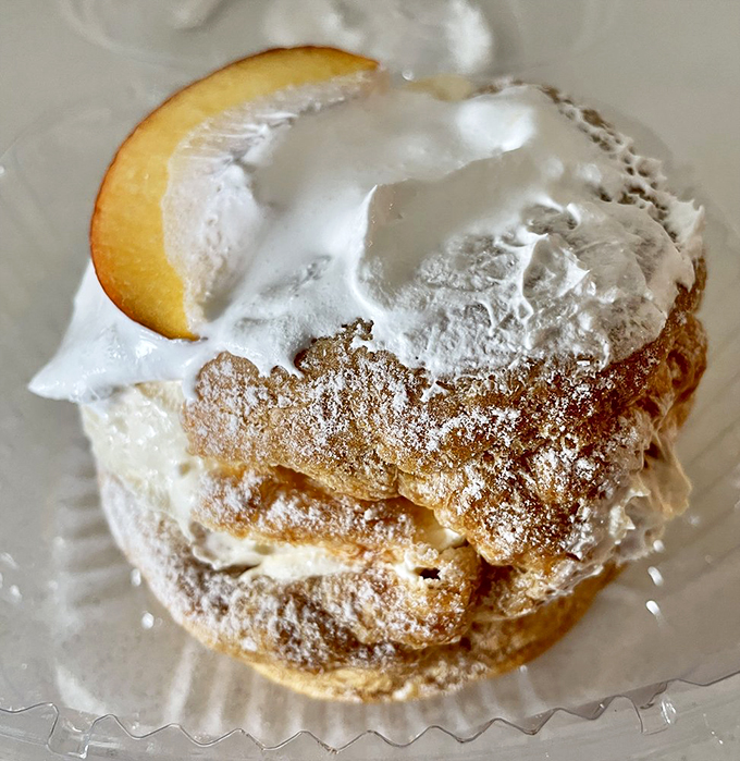 The legendary cream puff in all its glory&mdash;a golden pastry shell cradling vanilla cream so light it practically needs its own weather system. 