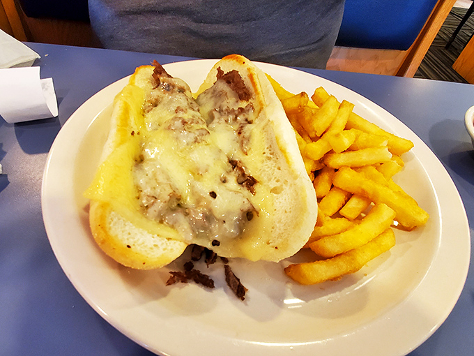 The Philly Cheesesteak arrives like a savory love letter from Pennsylvania, with melty cheese cascading over tender beef&mdash;a long-distance relationship worth maintaining.