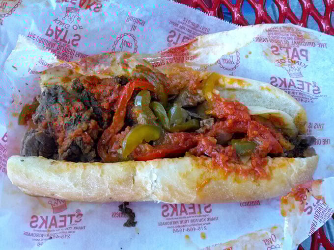 The pizza steak: where South Philly meets Little Italy in one handheld flavor explosion. Those peppers aren't just garnish&mdash;they're game changers.