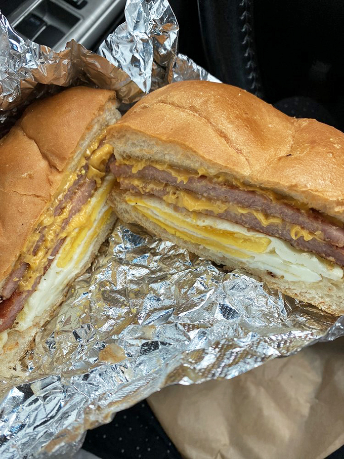 Architectural masterpiece or breakfast sandwich? This multi-layered creation makes a compelling case for both.