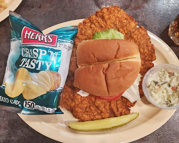 This isn't just a pork tenderloin sandwich&mdash;it's edible architecture with crispy overhangs that deserve their own area code.