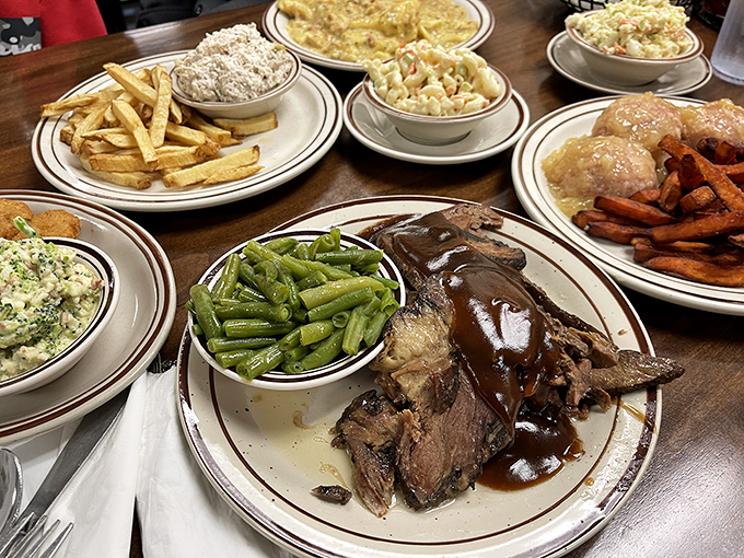 A feast fit for royalty disguised as a humble country dinner&mdash;pot roast swimming in gravy with all the fixings your grandmother would approve of.