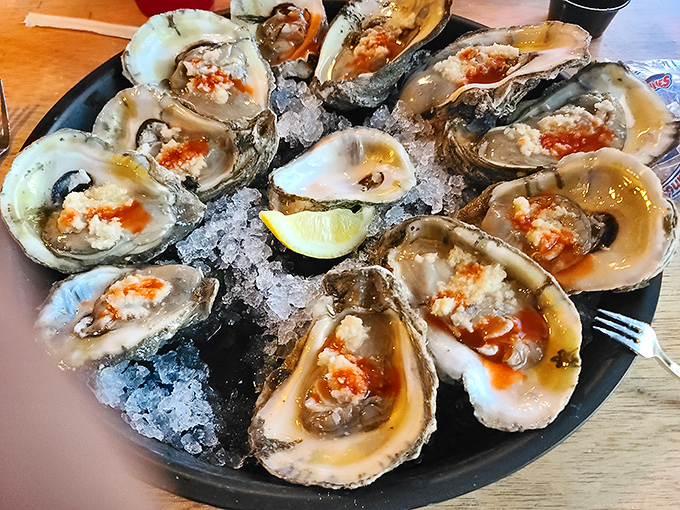 Raw oysters arranged like jewels on a bed of ice. Add a squeeze of lemon, a dash of hot sauce, and suddenly Monday feels like Friday.