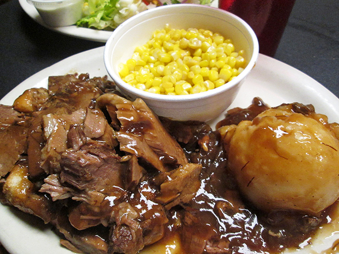 This isn't just roast beef&mdash;it's a Sunday dinner flashback, swimming in gravy deep enough to require a lifeguard on duty.
