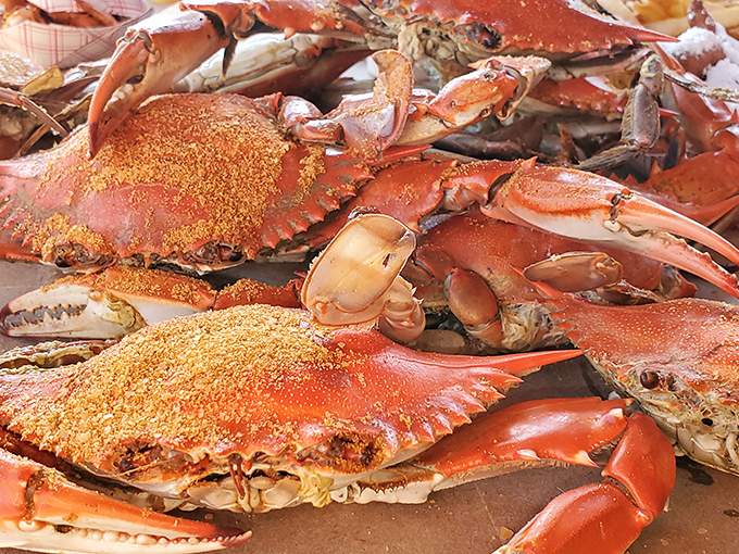 Maryland blue crabs wearing their Old Bay tuxedos&mdash;formal attire for the most delicious mess you'll ever make with your hands.