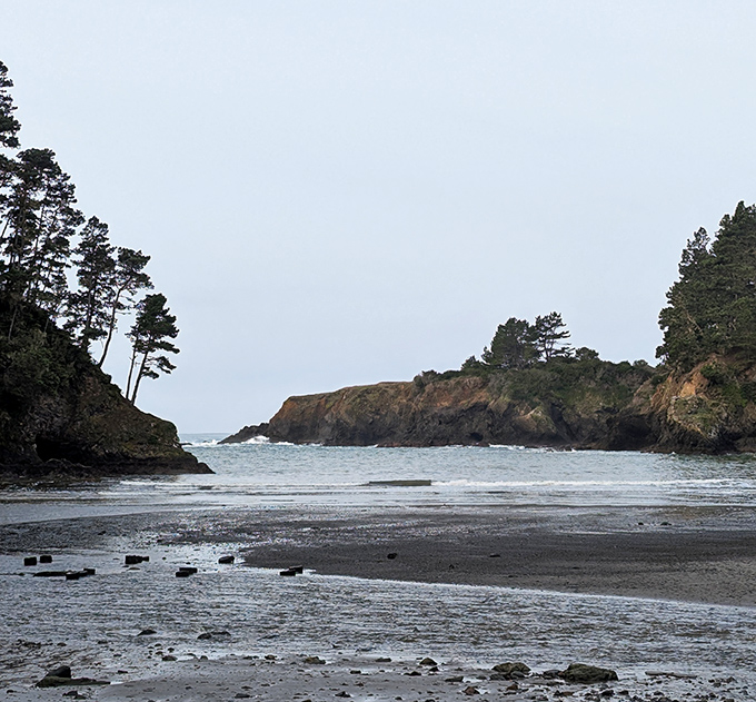 Hidden coves and turquoise waters that would make Caribbean postcards jealous. Russian Gulch's sea arch is California's natural cathedral.