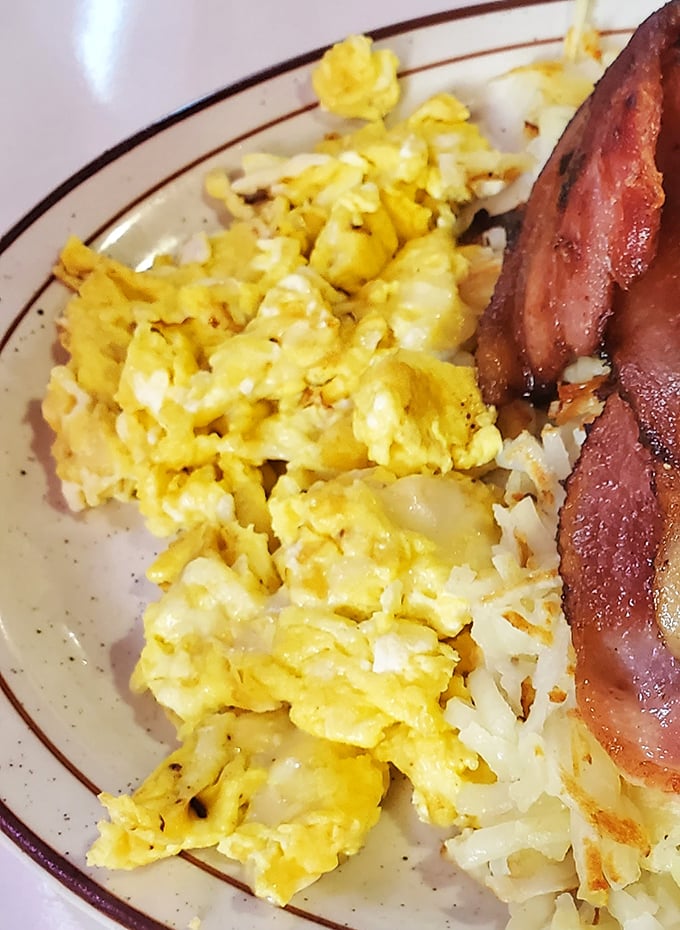Scrambled eggs that actually taste like eggs&mdash;what a concept! Paired with bacon cooked to that perfect spot between chewy and crisp.