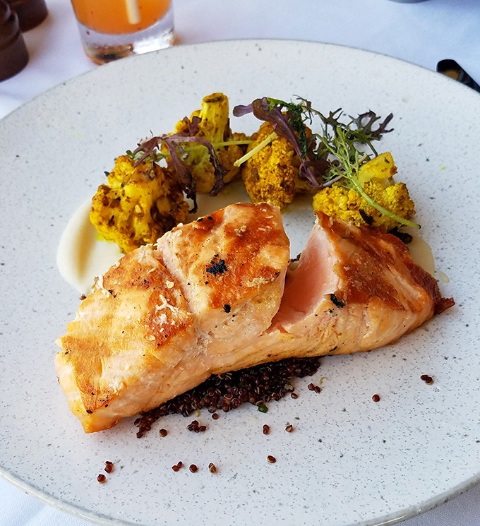 This perfectly seared salmon doesn't need fancy tricks - just a crisp exterior, tender flesh, and colorful companions that know their supporting role.