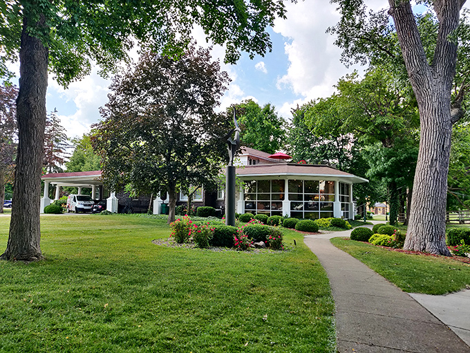 The Shiawassee Arts Center offers a serene retreat where creativity flourishes amid manicured gardens and welcoming architecture.