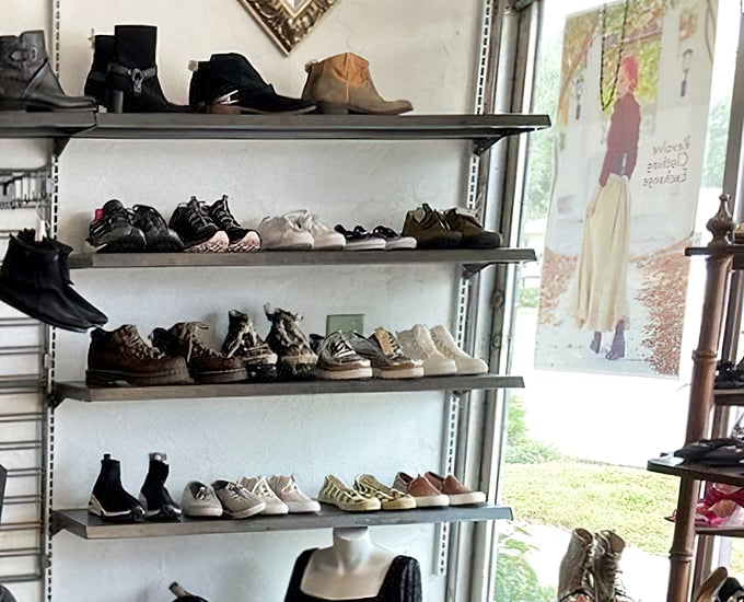 Shoe shelves that tell stories&mdash;each pair has walked different paths before arriving here, ready for new adventures on different feet.