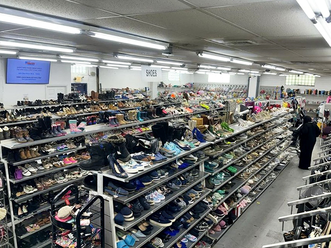 The shoe department stretches to the horizon like a footwear promised land. More options than a centipede could wear in a lifetime.