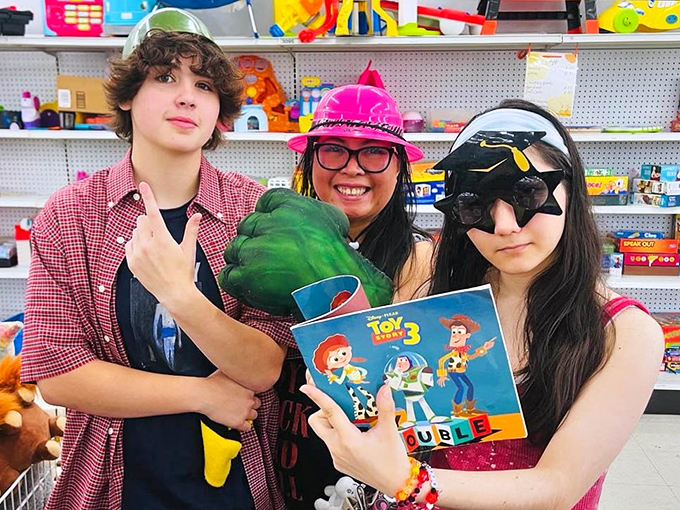 The store becomes a playground where trying on personalities is part of the experience. That Hulk hand might just complete your living room d&eacute;cor.