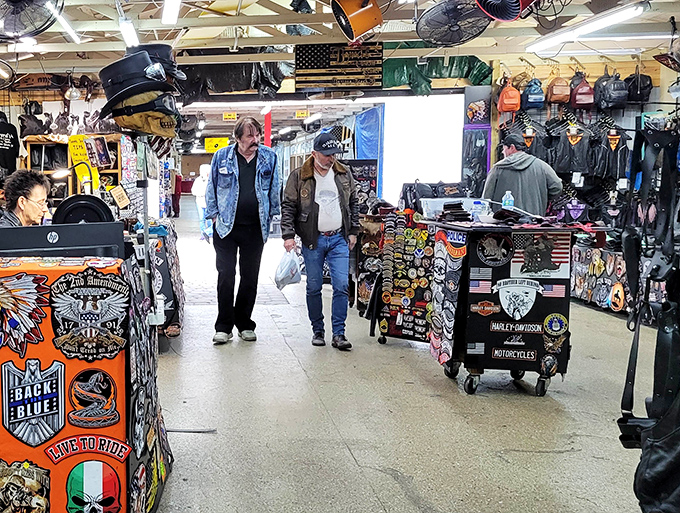 Motorcycle memorabilia mecca where leather-clad dreams and road trip fantasies are born. Easy Rider would approve!