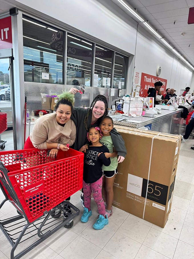 Victory looks like a family who mastered the art of strategic bag-sale shopping together. 