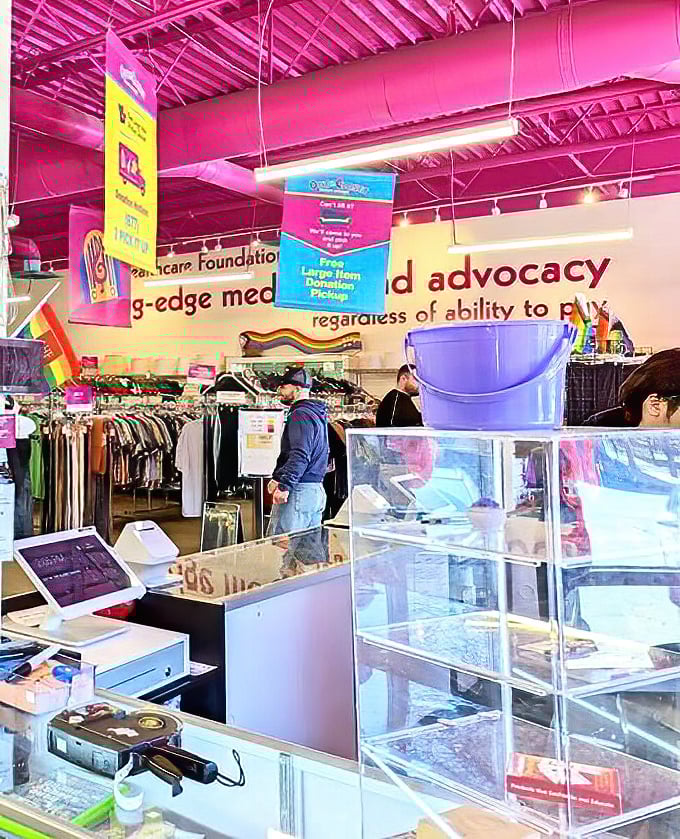 The pharmacy sign looms above a dining set display&mdash;perhaps the only place where you can fill prescriptions and furnish your dining room simultaneously.