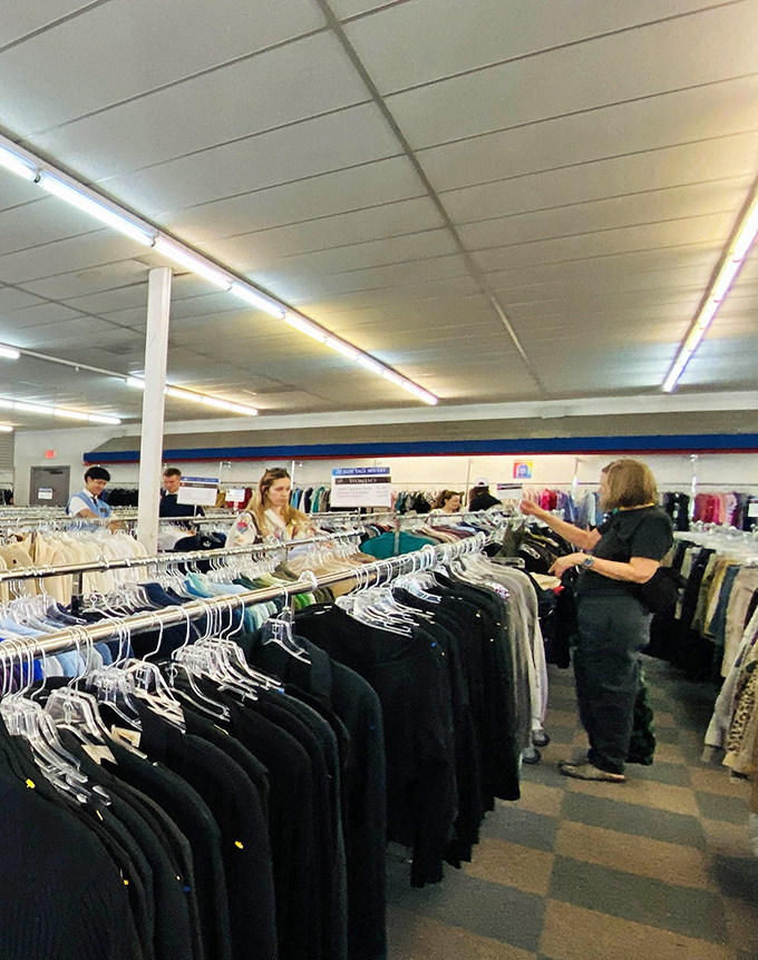 Serious thrifters scan the racks with laser focus&mdash;this isn't amateur hour, folks, this is Olympic-level bargain hunting at its finest.